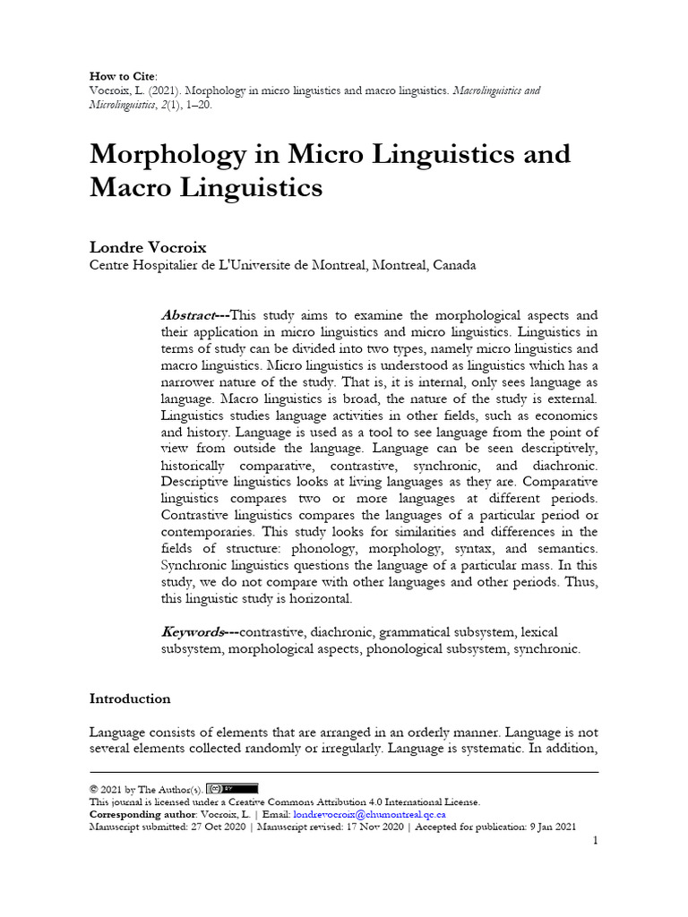 Morphology in Micro Linguistics and Macro Linguist | PDF