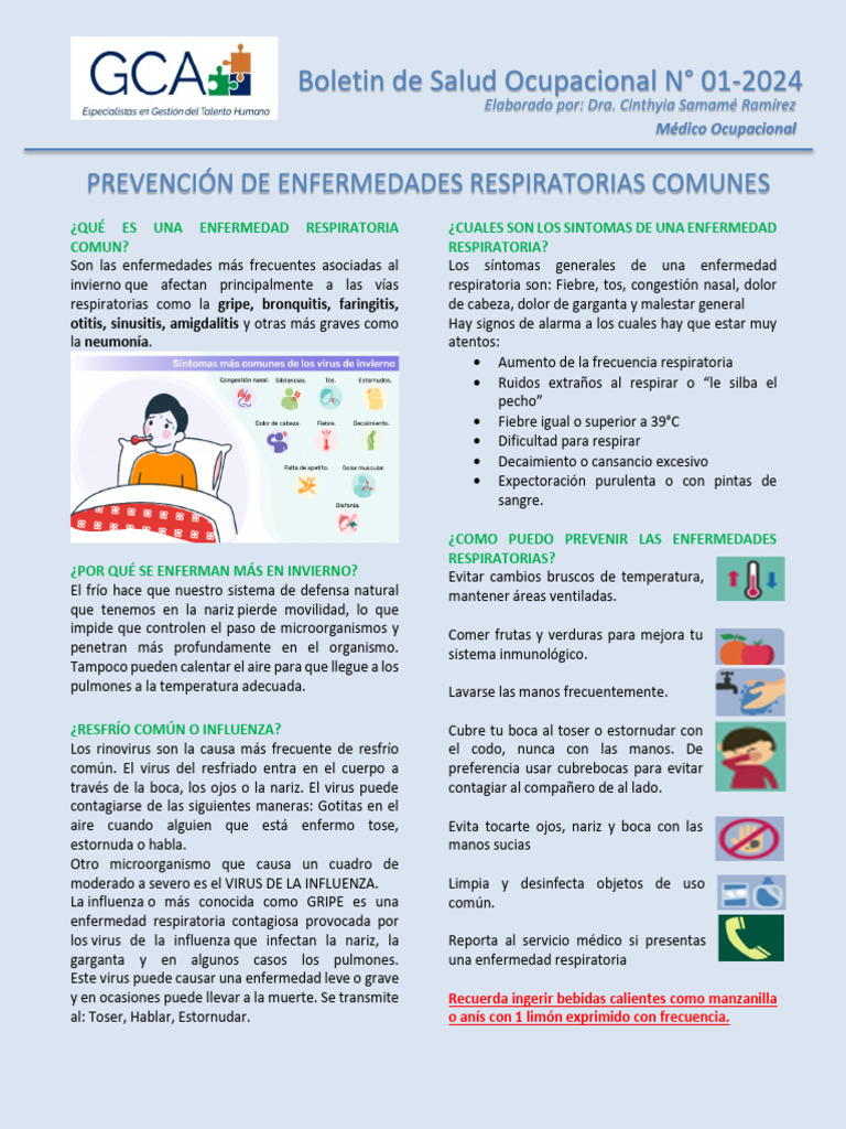 Boletin - Sig - Sso - Prevención de Enfermedades Respiratorias Comunes PDF | PDF | Resfriado ...