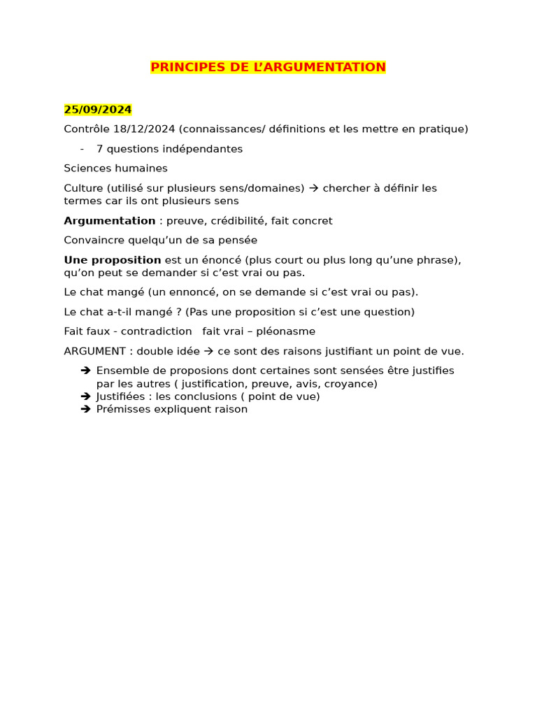 Cours Principe de L'argumentation | PDF