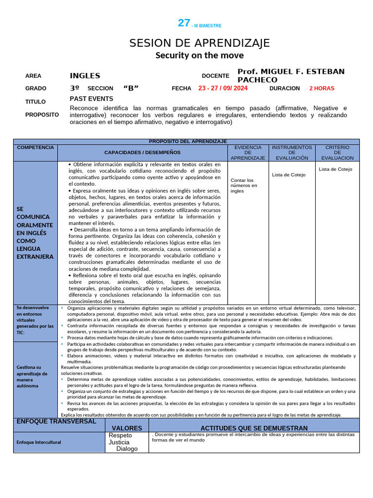 Sesion de Aprendizaje 28 1er Grado | PDF