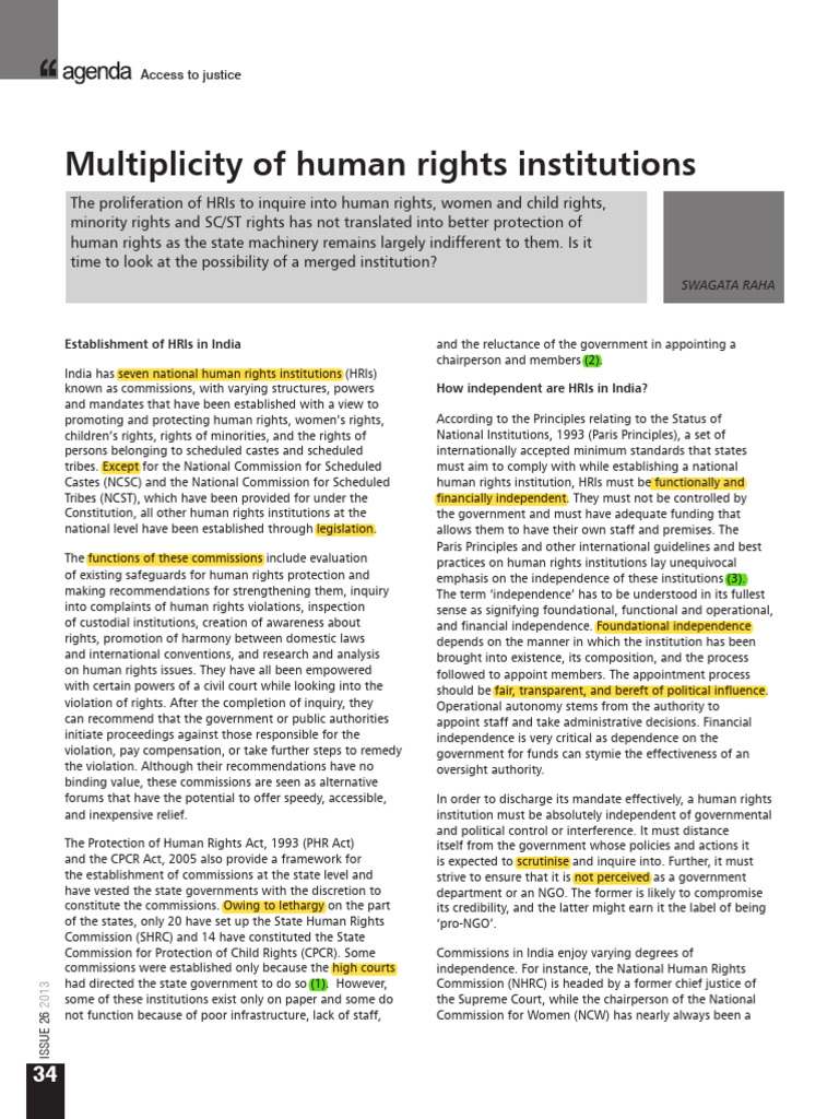Multiplicity of Human Rights Institutions | PDF
