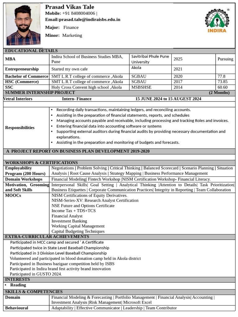 Model CV - Fin - Batch 2023-25 | PDF