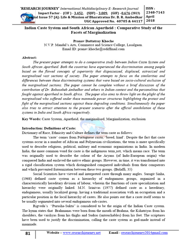 Indian Caste System and South African Apartheid - Comparative Study of The Facets of ...