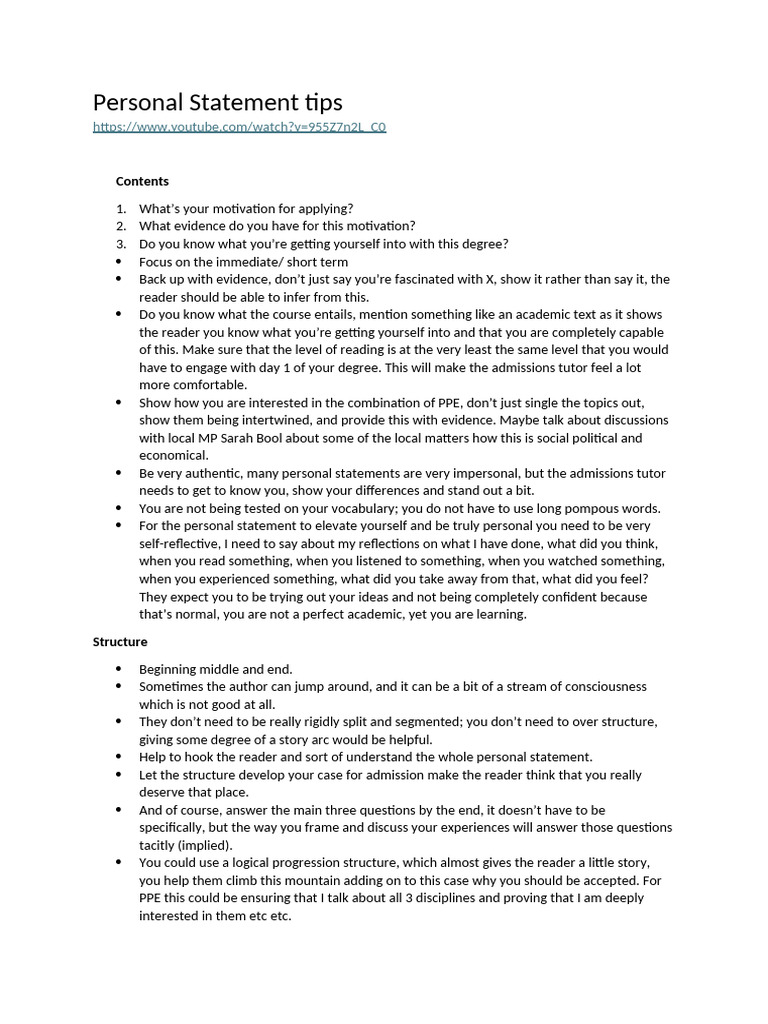 Personal Statement Tips | PDF | Linguistics