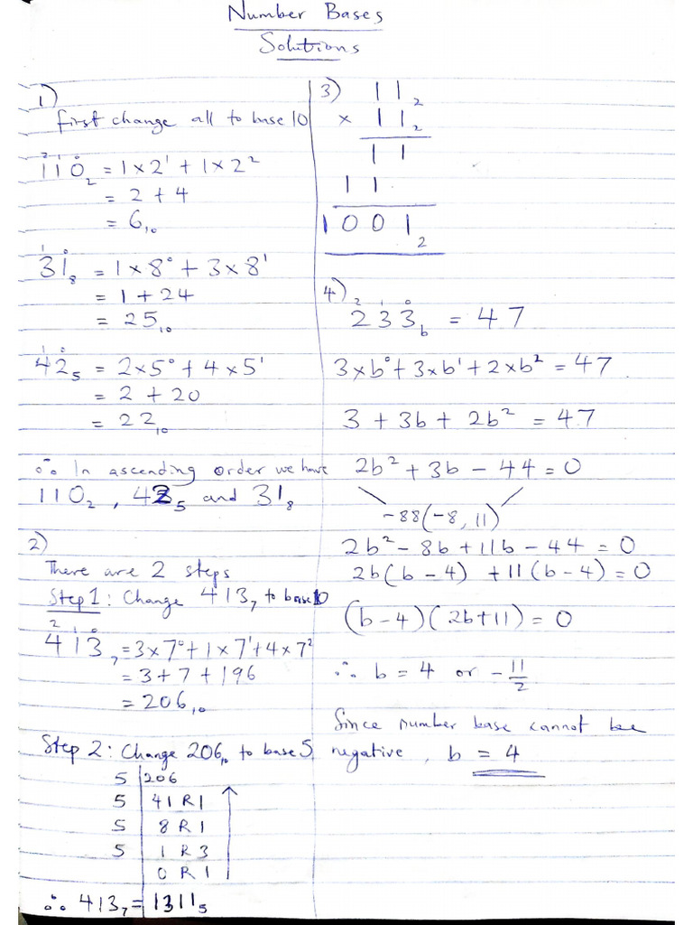 Number Bases Solutions | PDF