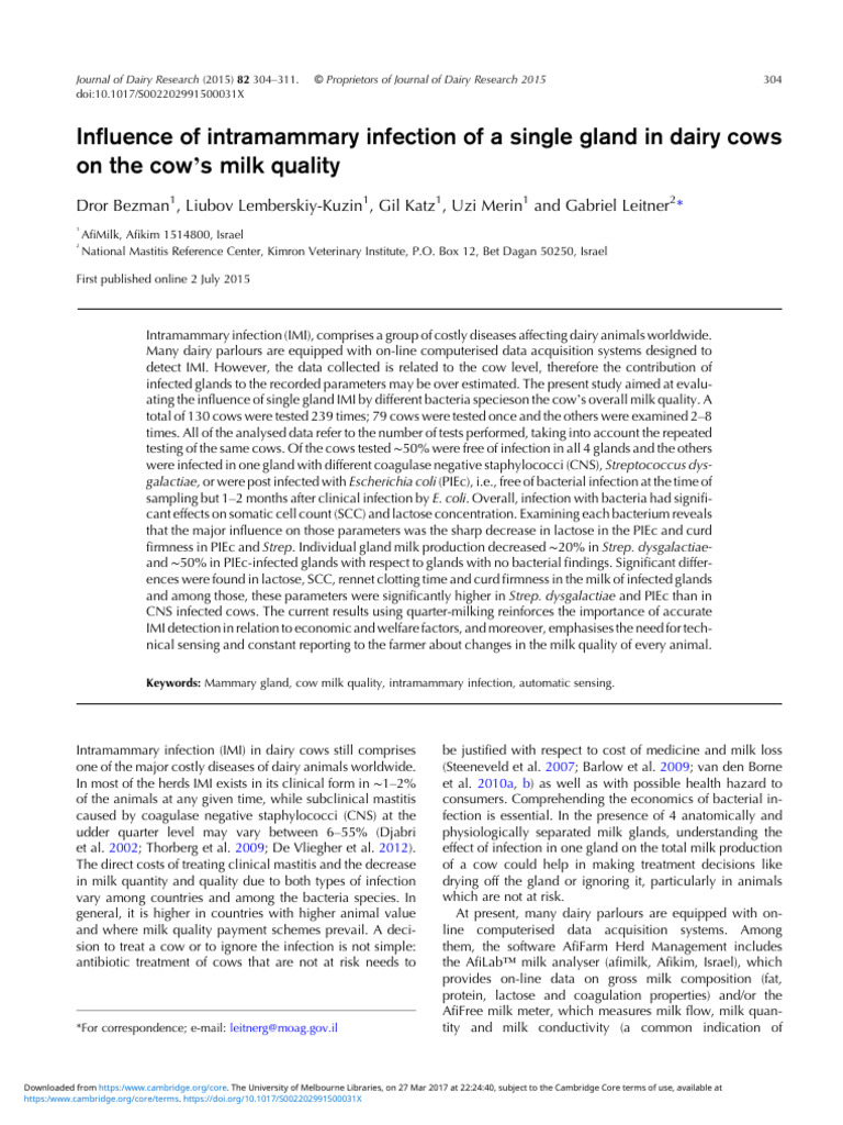 2015 - Influence of Intramammary Infection of A Single Gland in Dairy ...