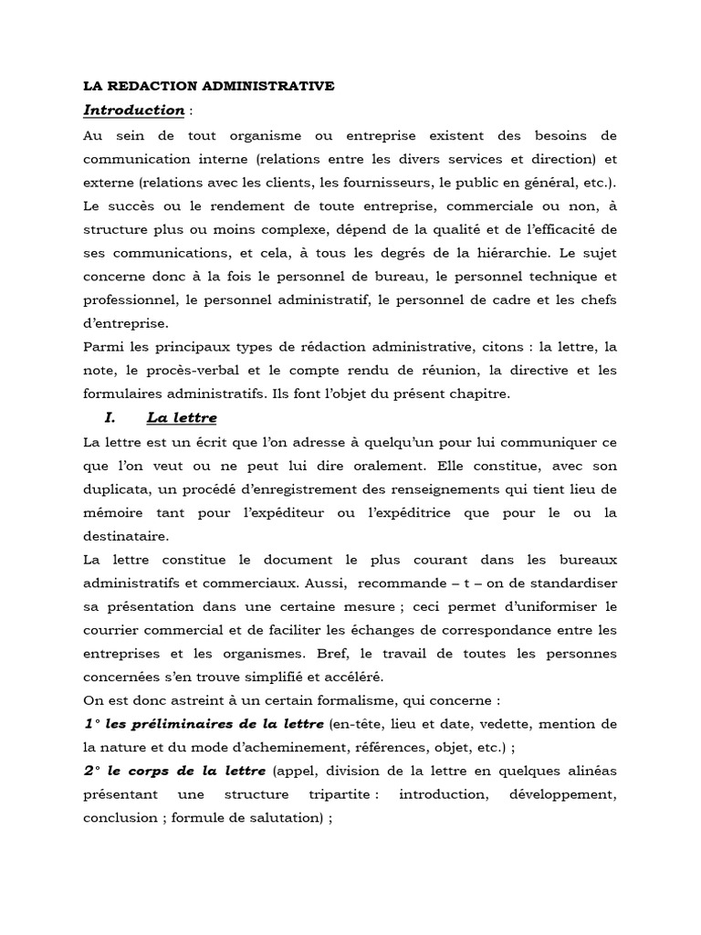 Cours n3 La Rédaction Administrative La Lettre | PDF