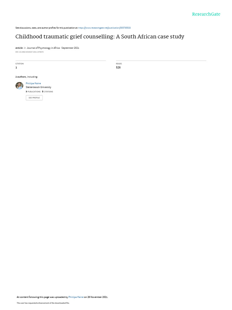 Childhood Traumatic Grief Counselling: A South African Case Study | PDF