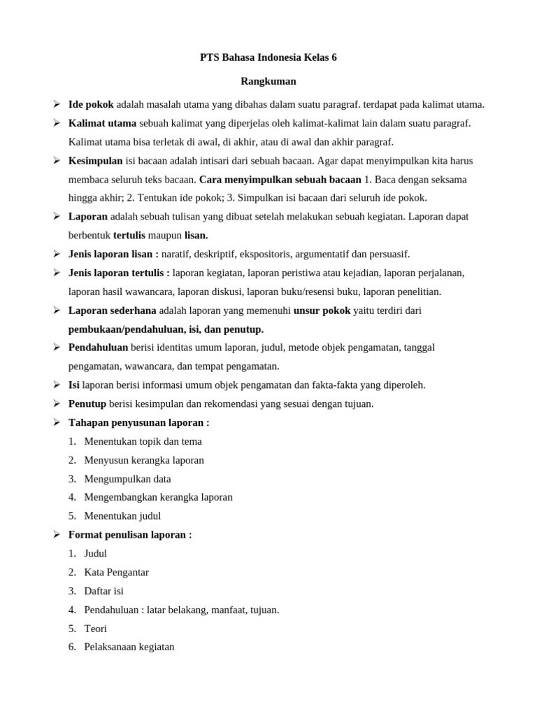 PTS Bahasa Indonesia Kelas 6 Fizi | PDF