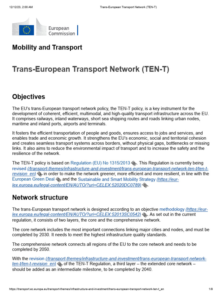 Trans-European Transport Network (TEN-T) | PDF