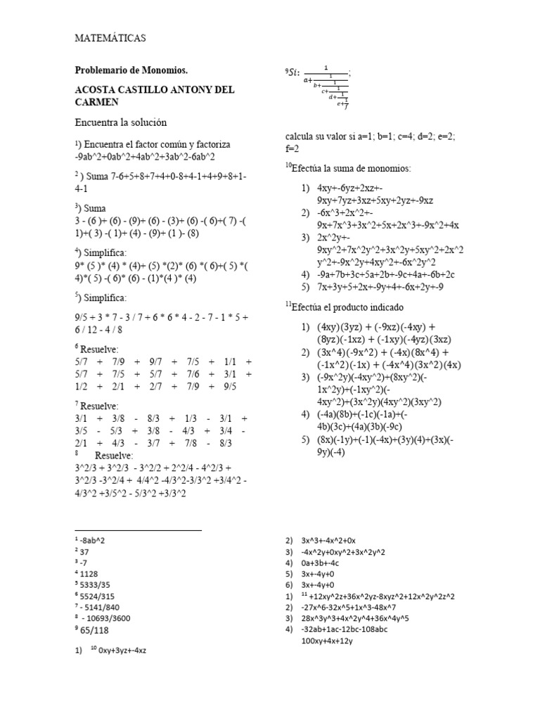 P1M Monomios A | PDF