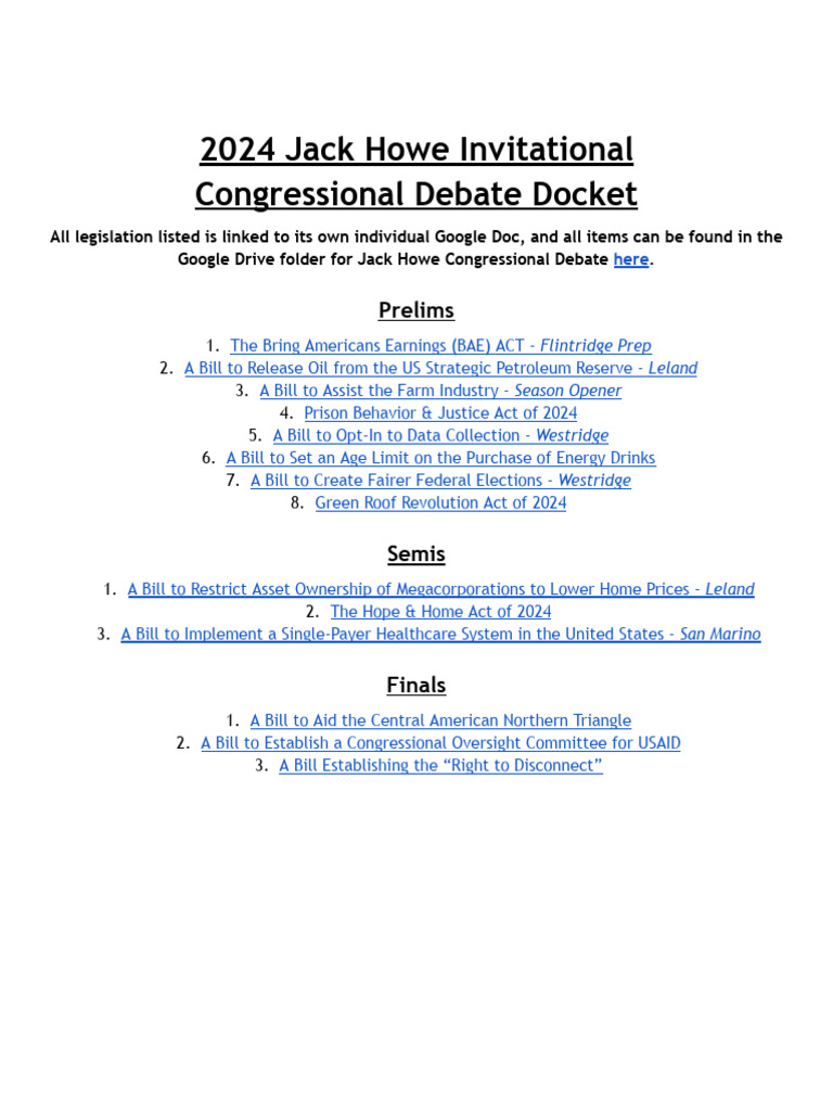 Jack Howe 2024 Congressional Debate Docket | PDF