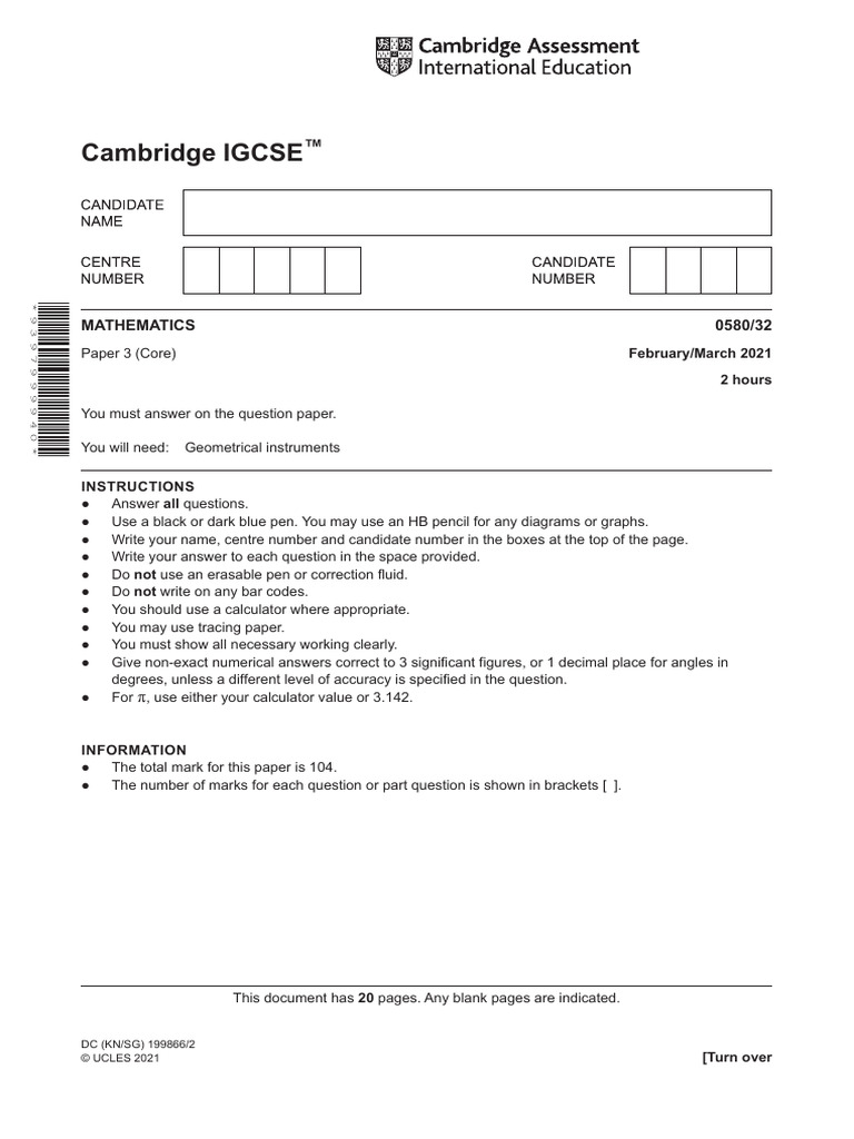 Maths GCSE Exam 0580/32 | PDF