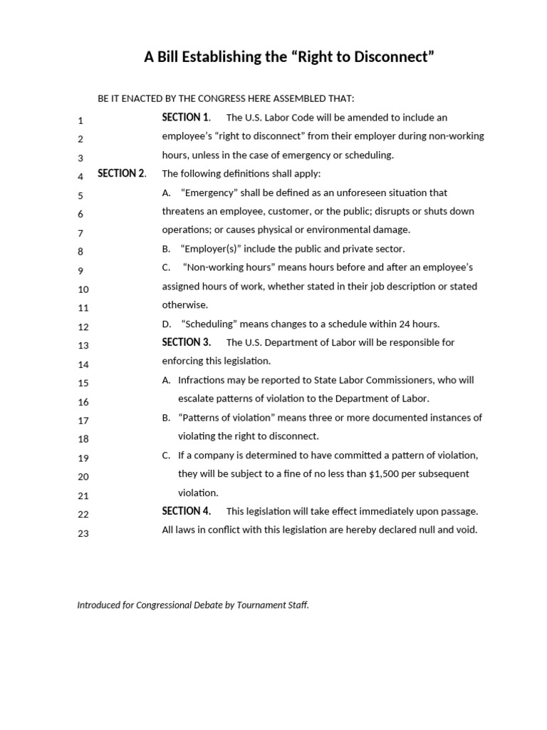 FINALS - A Bill Establishing The - Right To Disconnect | PDF