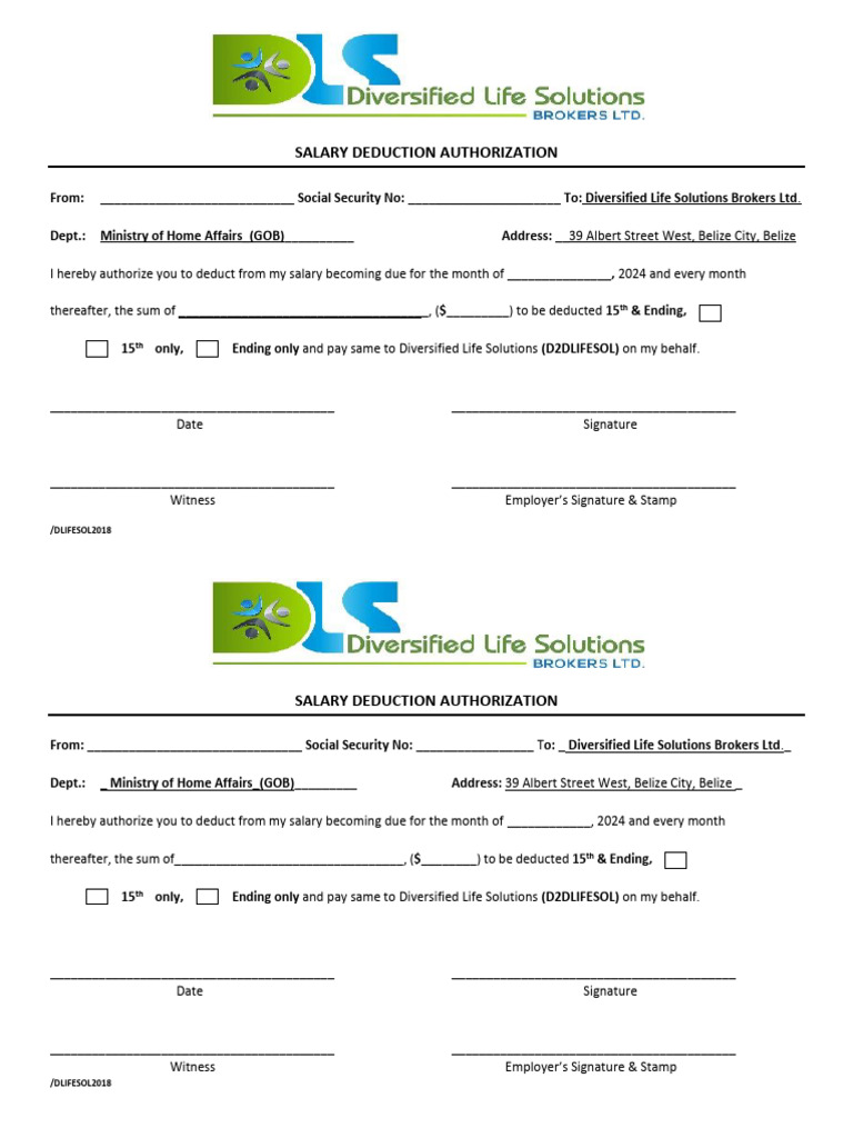 DLS Salary Deduction Form (Moha) | PDF