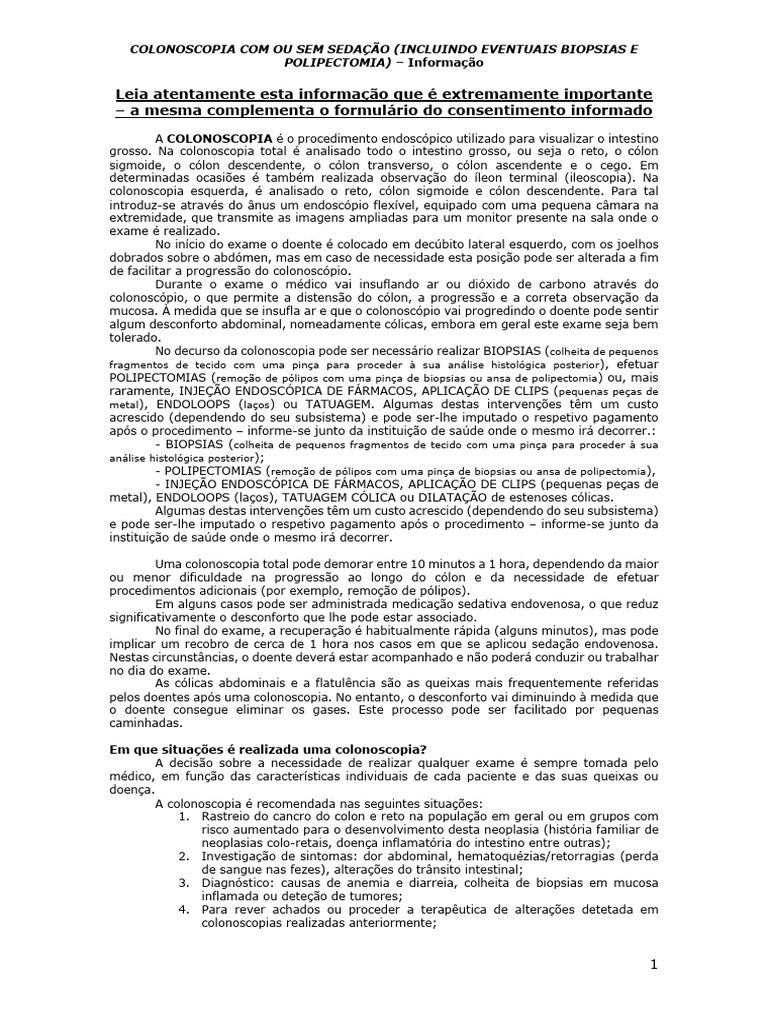Colonoscopia Documento Informativo | PDF