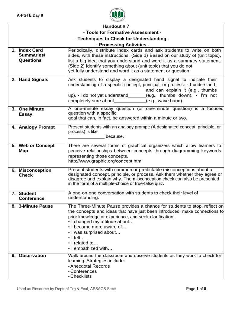 Handout # 7 AFL Strategies | PDF