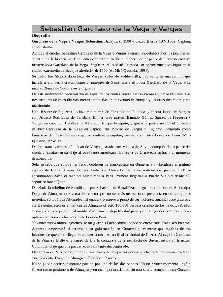 Sebastián Garcilaso de La Vega y Vargas | PDF