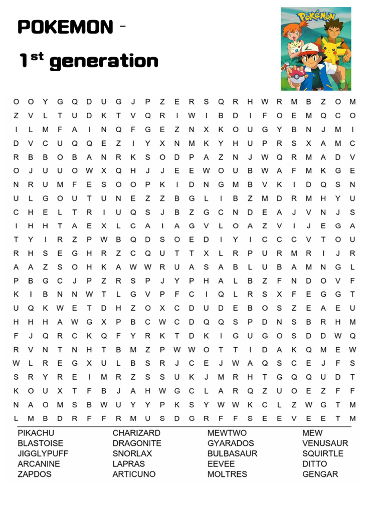 POKEMON First Generation - WORDSEARCH | PDF
