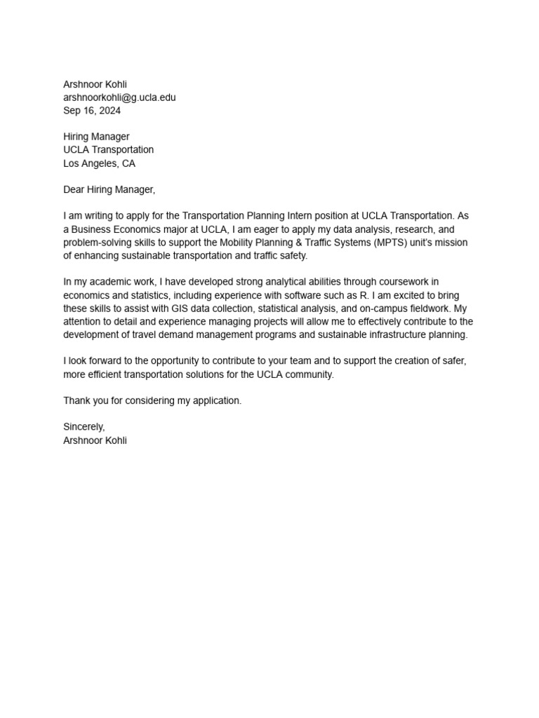 Cover Letter - Ucla Transport | PDF