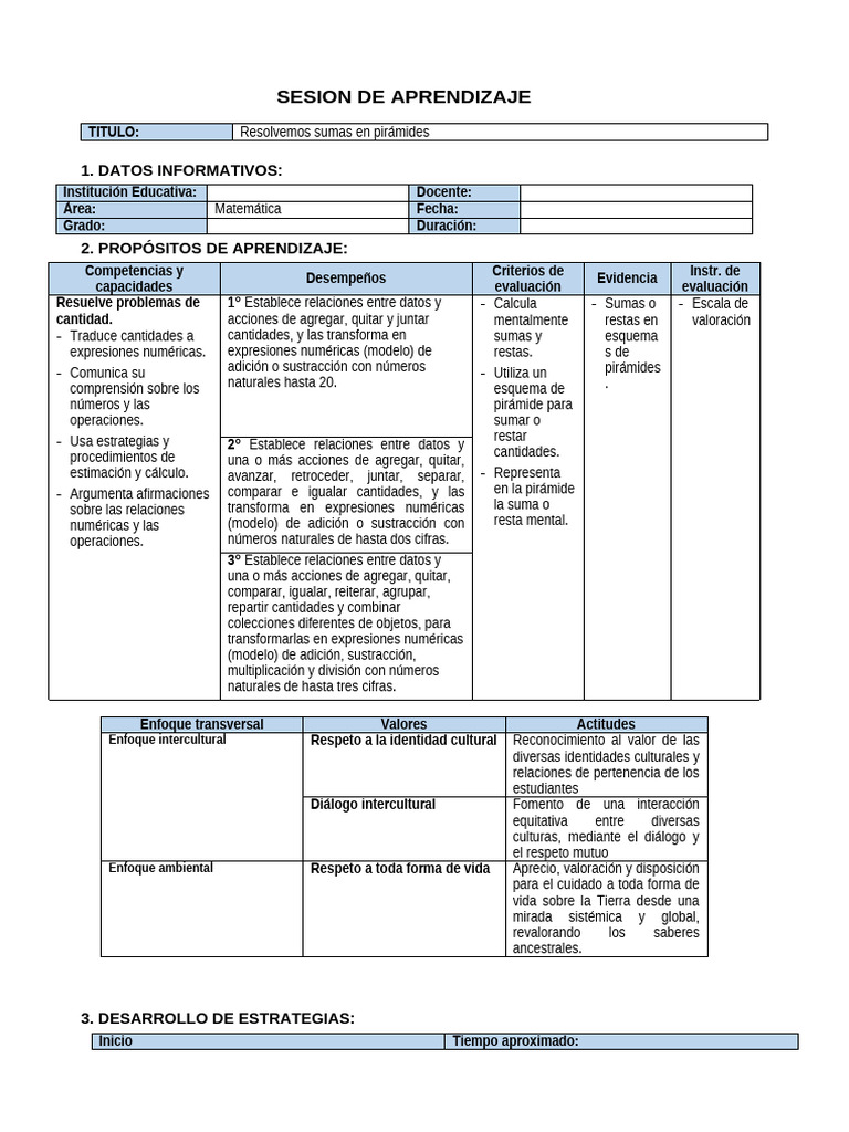 SESION DE APRENDIZAJE N Mate... | PDF