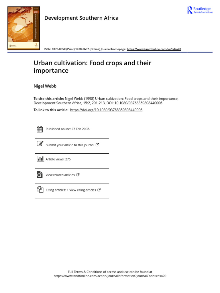 Urban Cultivation Food Crops and Their Importance | PDF