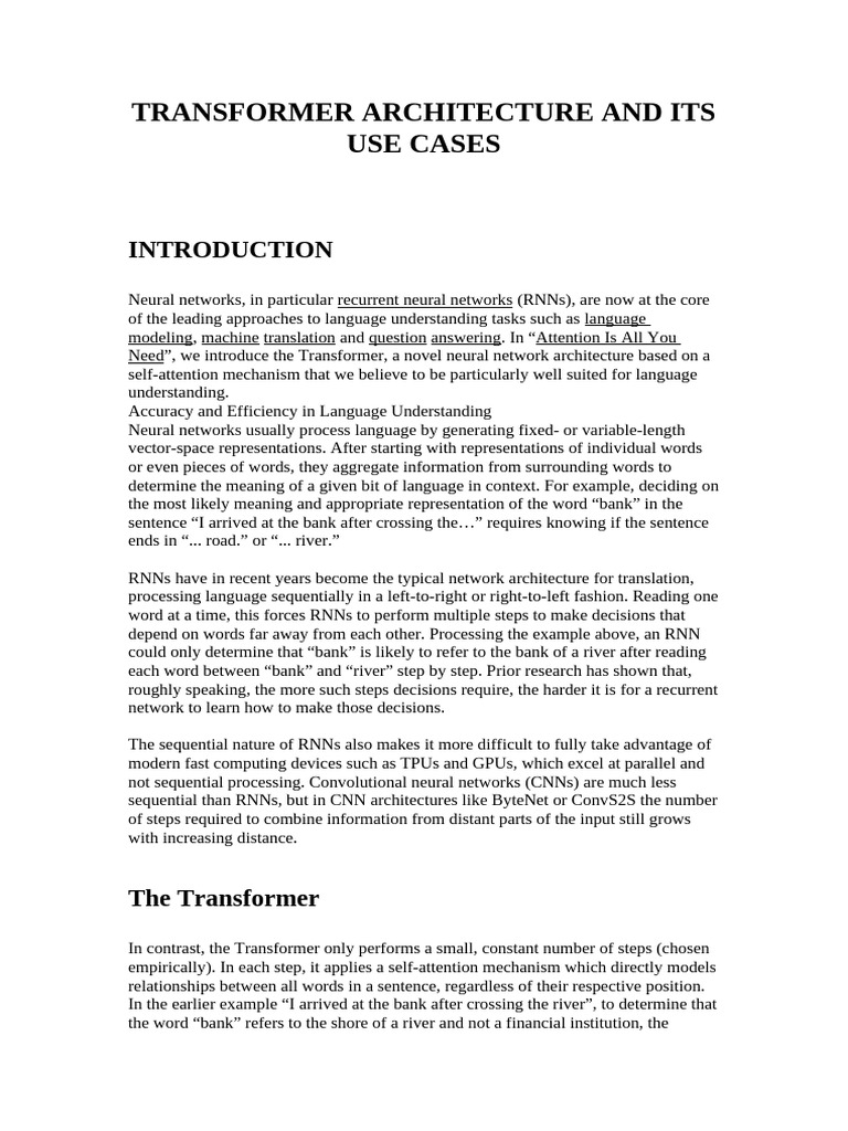 Transformer Architecture and Its Use Cases | PDF