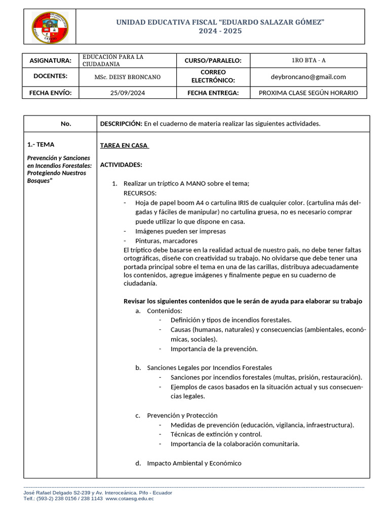 Semana 4 Fichas Trabajo 1ro Bta A | PDF