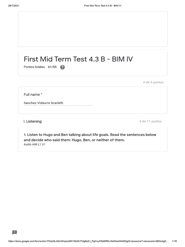 First Mid Term Test 4.3 B - BIM IV | PDF