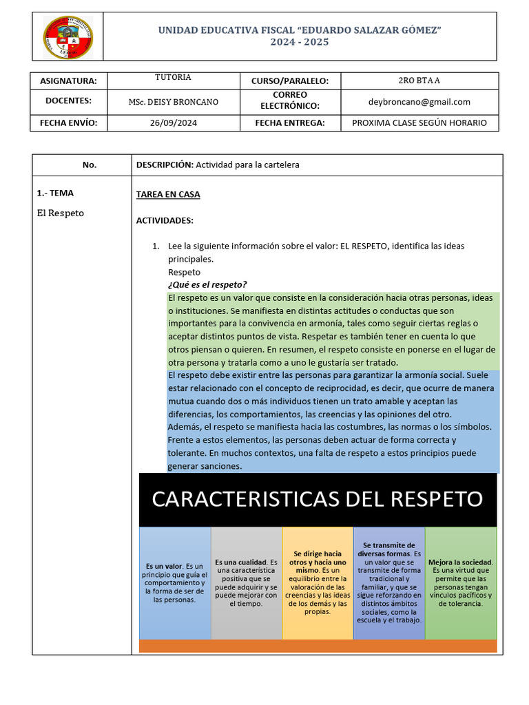Tutoria Semana 4 Fichas Trabajo 1ro Bta A | PDF