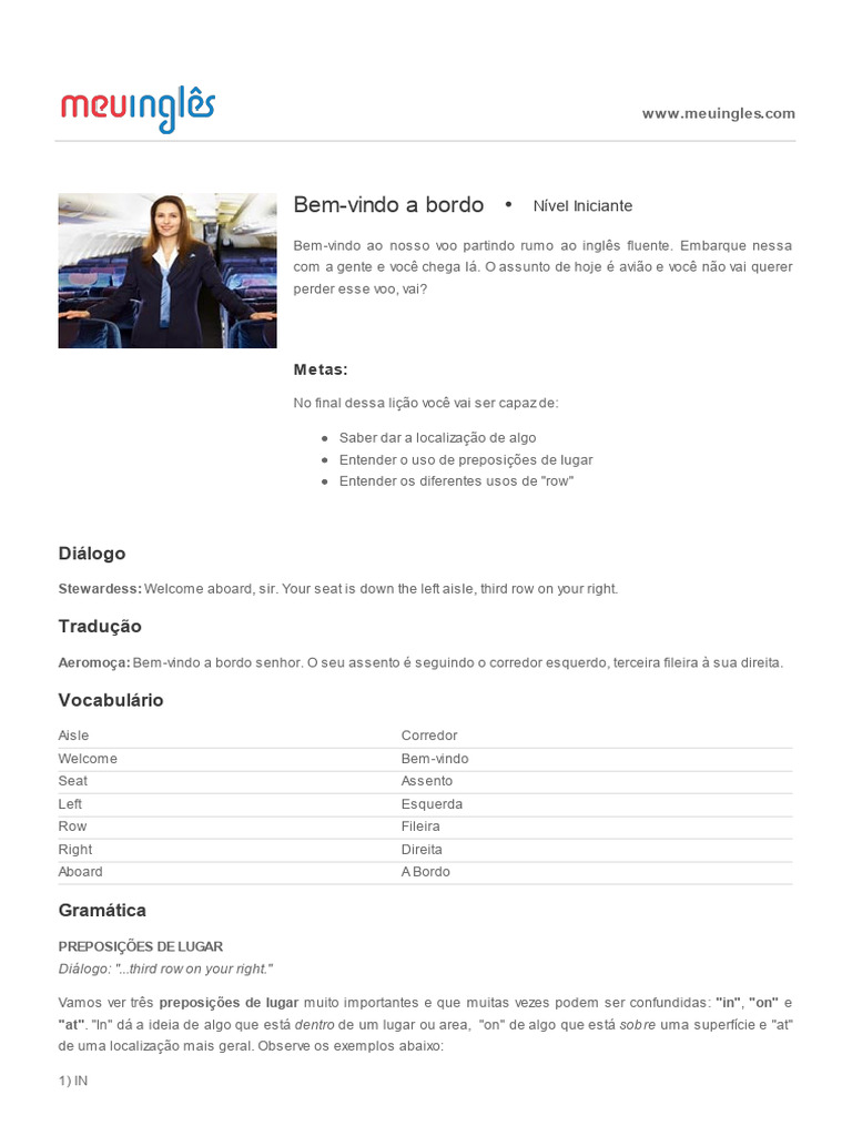 Iniciante Aula 28-Bem Vindo A bordo-IN, ON, AT | PDF