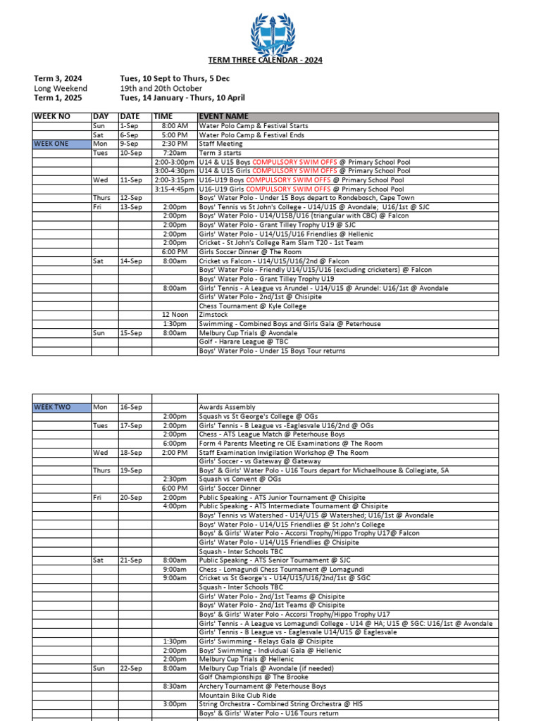 Provisional Calendar - Third Term 2024 - 240905 - 110105 | PDF