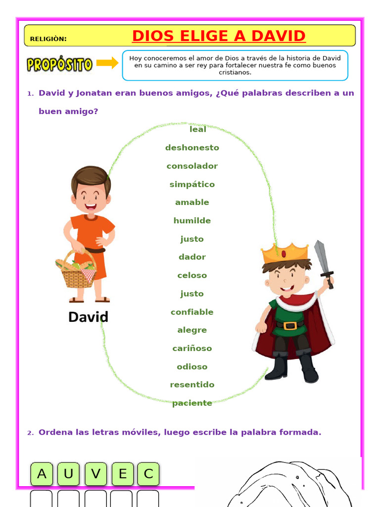 U6 s2 Ficha d2 Religión Dios Elige A David | PDF | David | Saulo