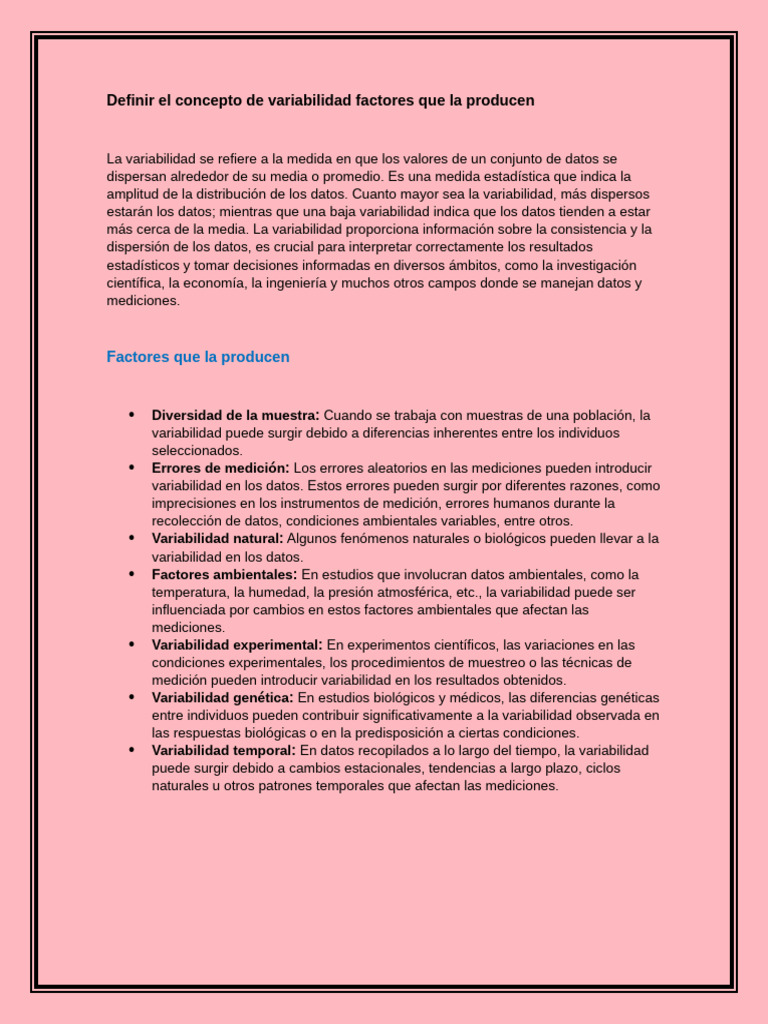 Concepto de Variabilidad Factores Que La Producen | PDF