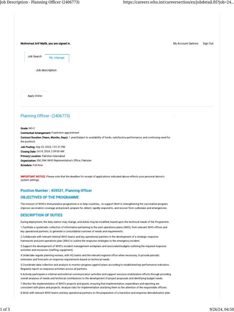 Job Description - Planning Officer (2406773) | PDF