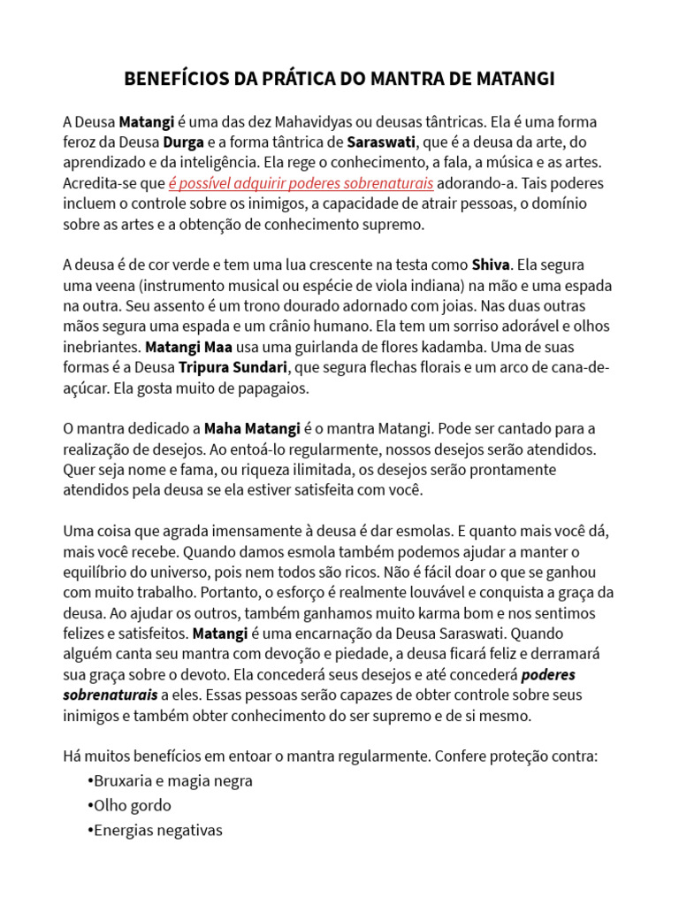 Benefícios Da Prática Do Mantra de Matangi | PDF | Mantra