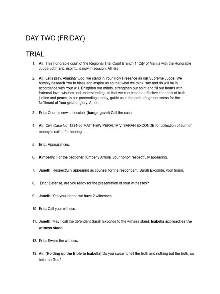Mock Trial Civil Case Script | PDF