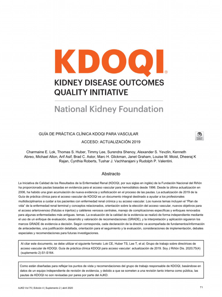 2019 KDOQI Clinical Practice Guideline For Vascular Access 5519 | PDF