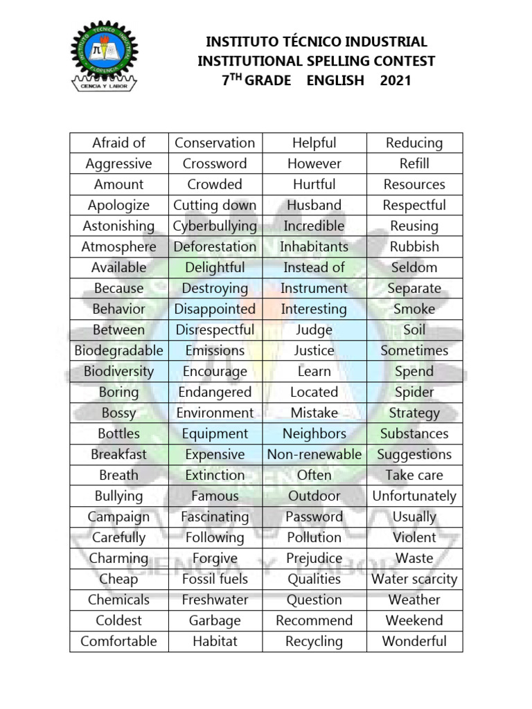 7th Grade (Spelling) | PDF
