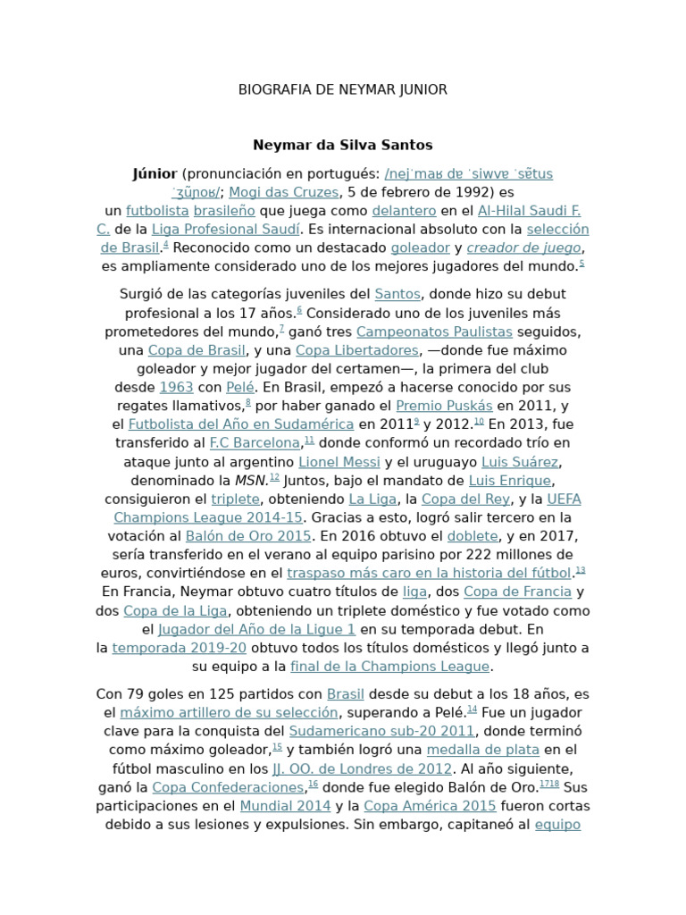 Biografia de Neymar Junior | PDF