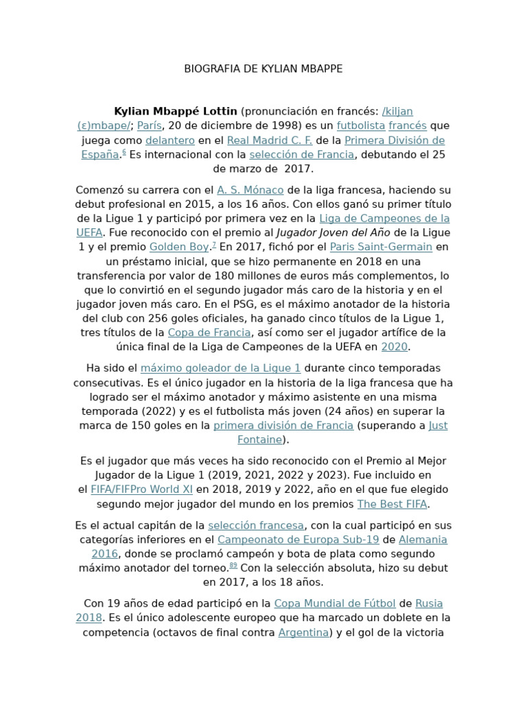 Biografia de Kylian Mbappe | PDF
