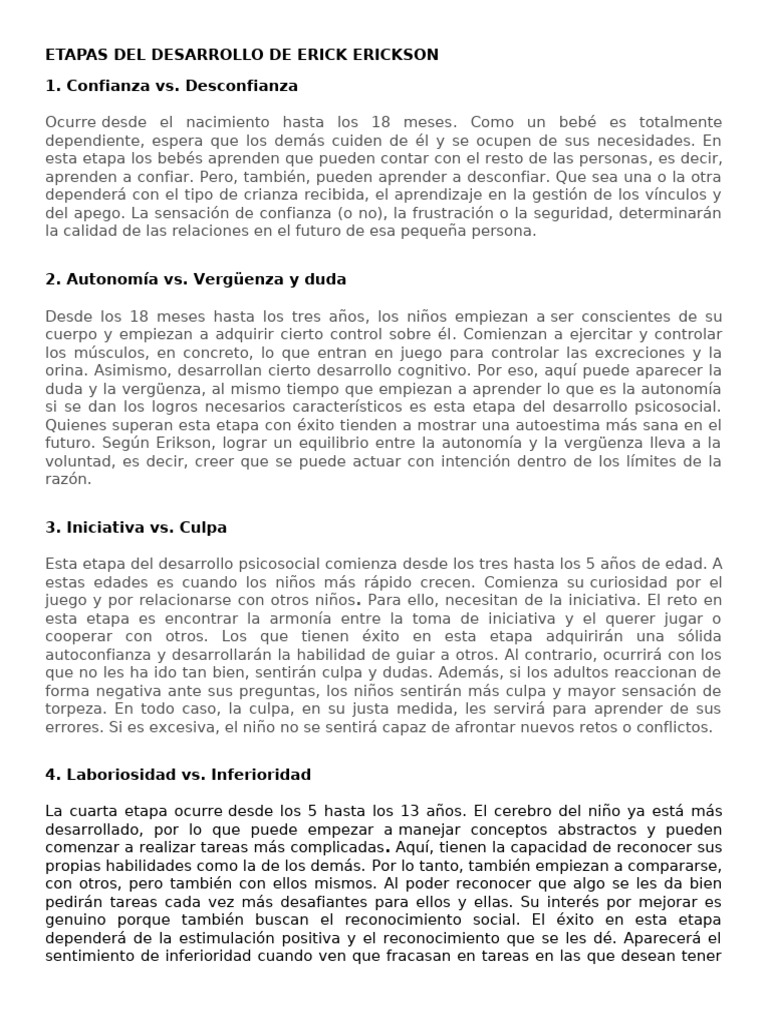 Etapas Del Desarrollo de Erick Erickson | PDF