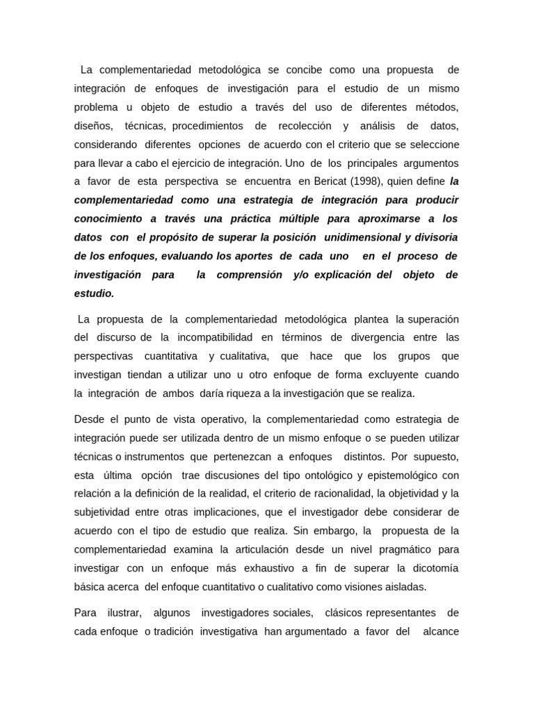 Complementariedad Metodologica | PDF | Conocimiento | Método científico