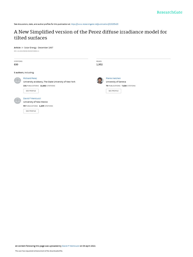 A New Simplified Version of The Perez Diffuse Irra | PDF
