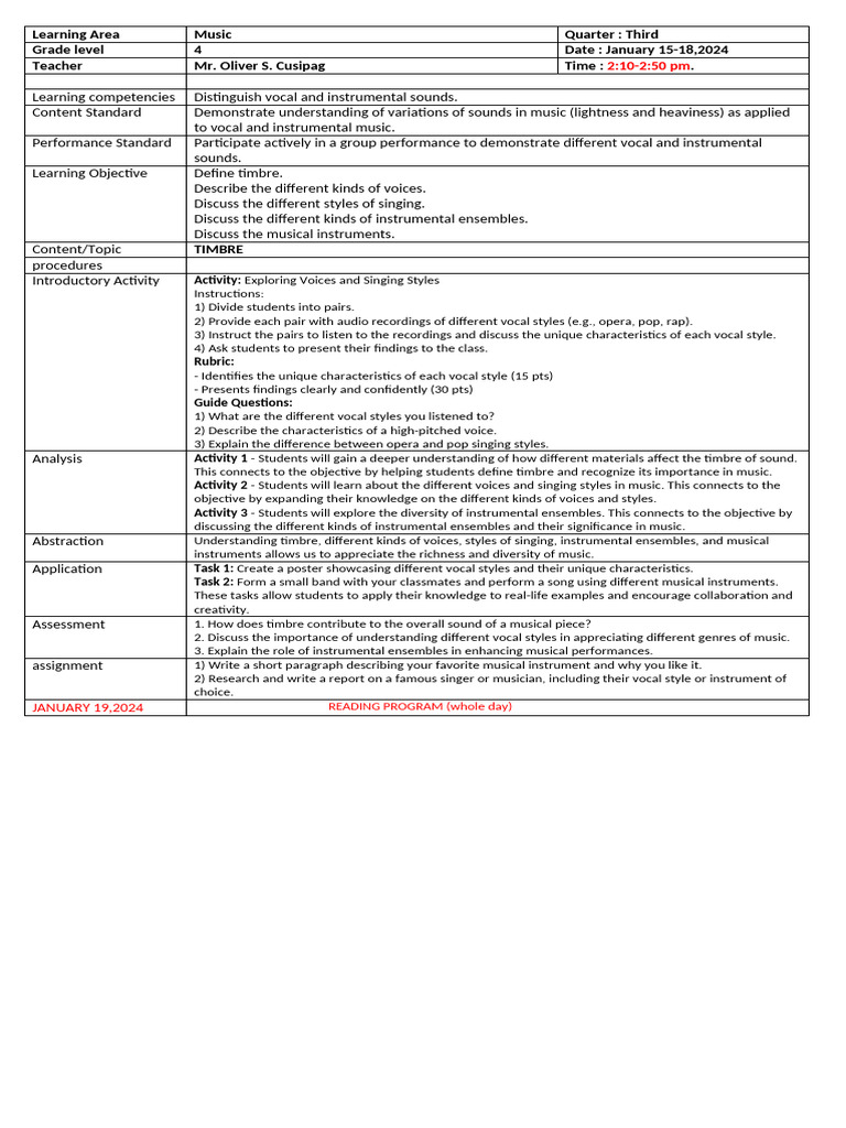 LP Mapeh 4 3RD-4TH | PDF