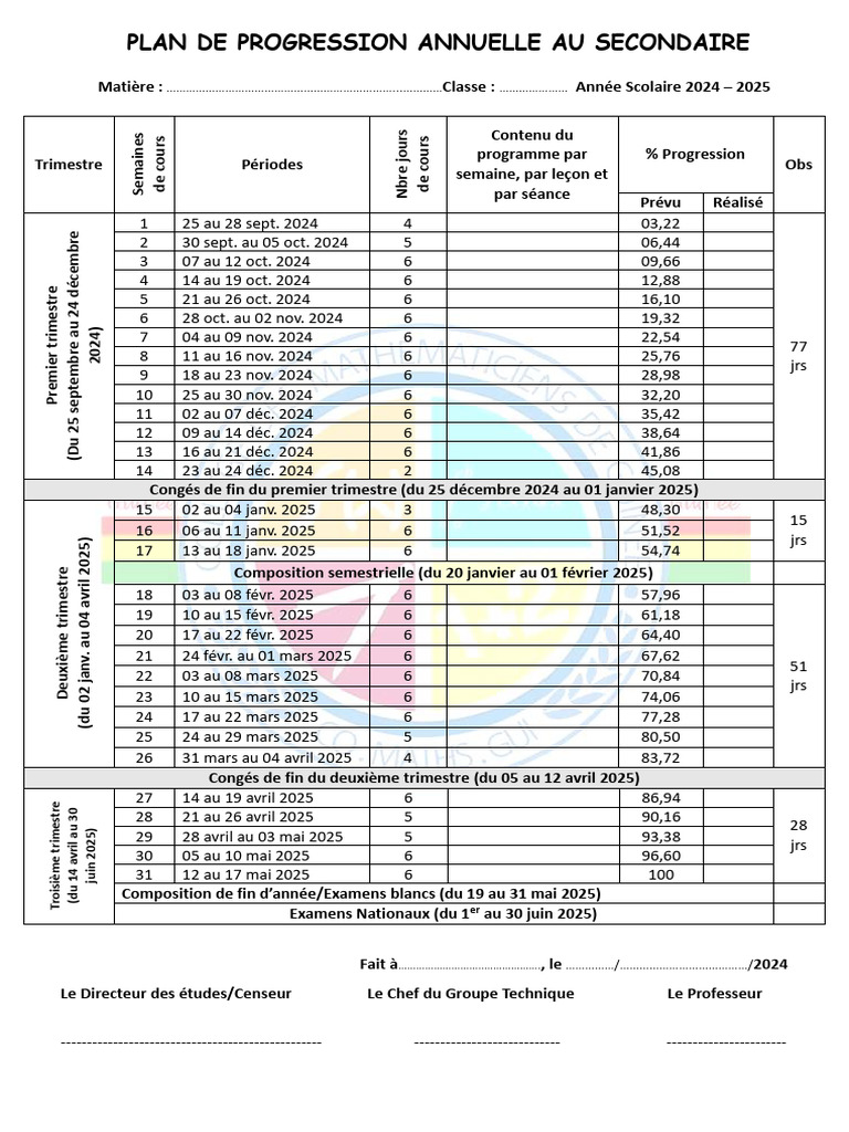 Plan de Progression 2024-2025 | PDF