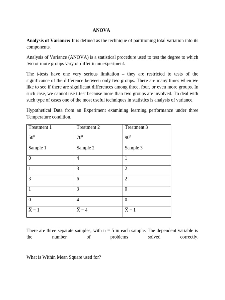Intro To ANOVA | PDF