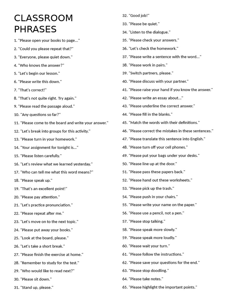 Classroom Phrases | PDF