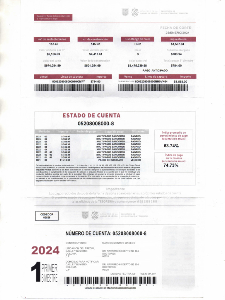 Recibo Predial FTE | PDF