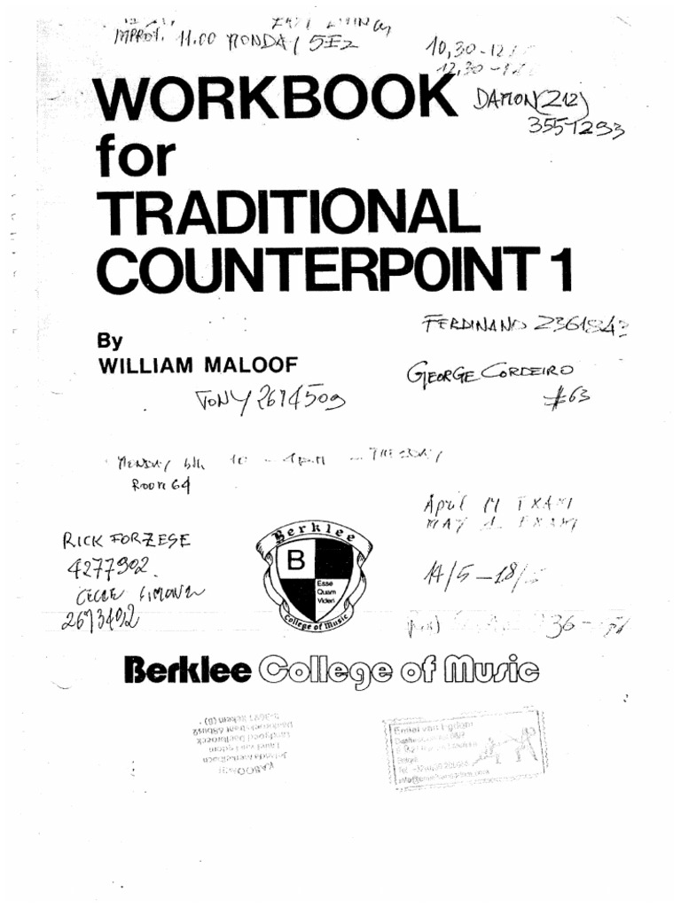 Workbook For Traditional Counterpoint 1 - William - 240507 - 141352 | PDF